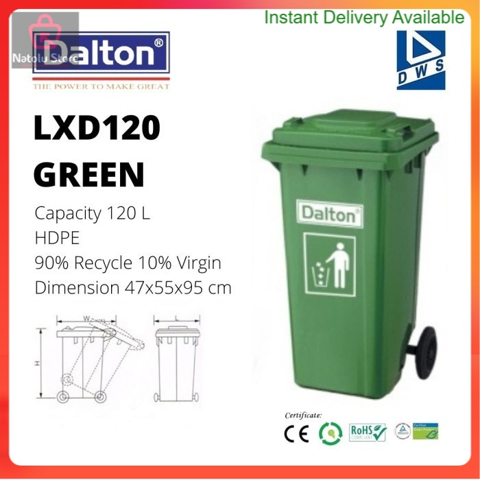 Jual Tempat Sampah Plastik Outdoor Terbaik DALTON Dustbin HDPE LXD120C Green 120Liter Original ...
