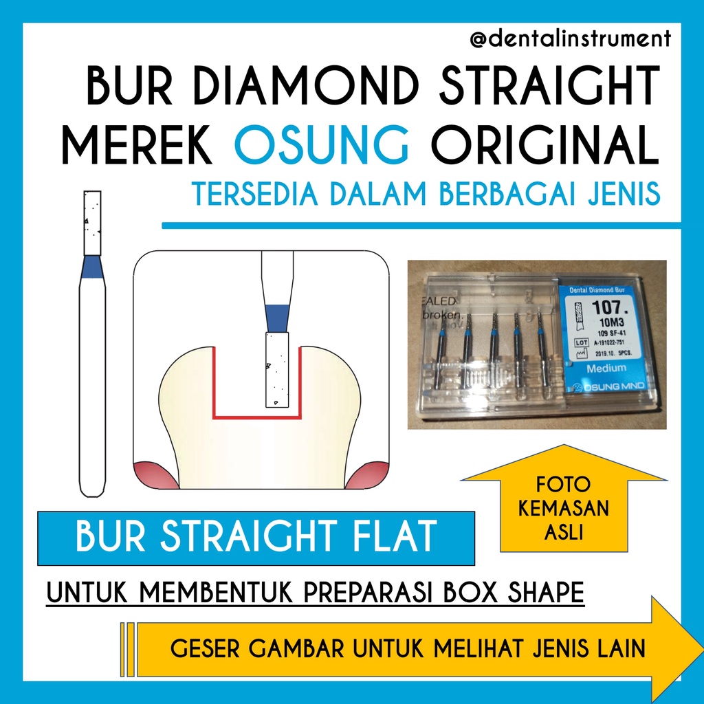 Jual Dental Bur Diamond Gigi Straight Flat (SF) Fissure Fisur Fisure ...