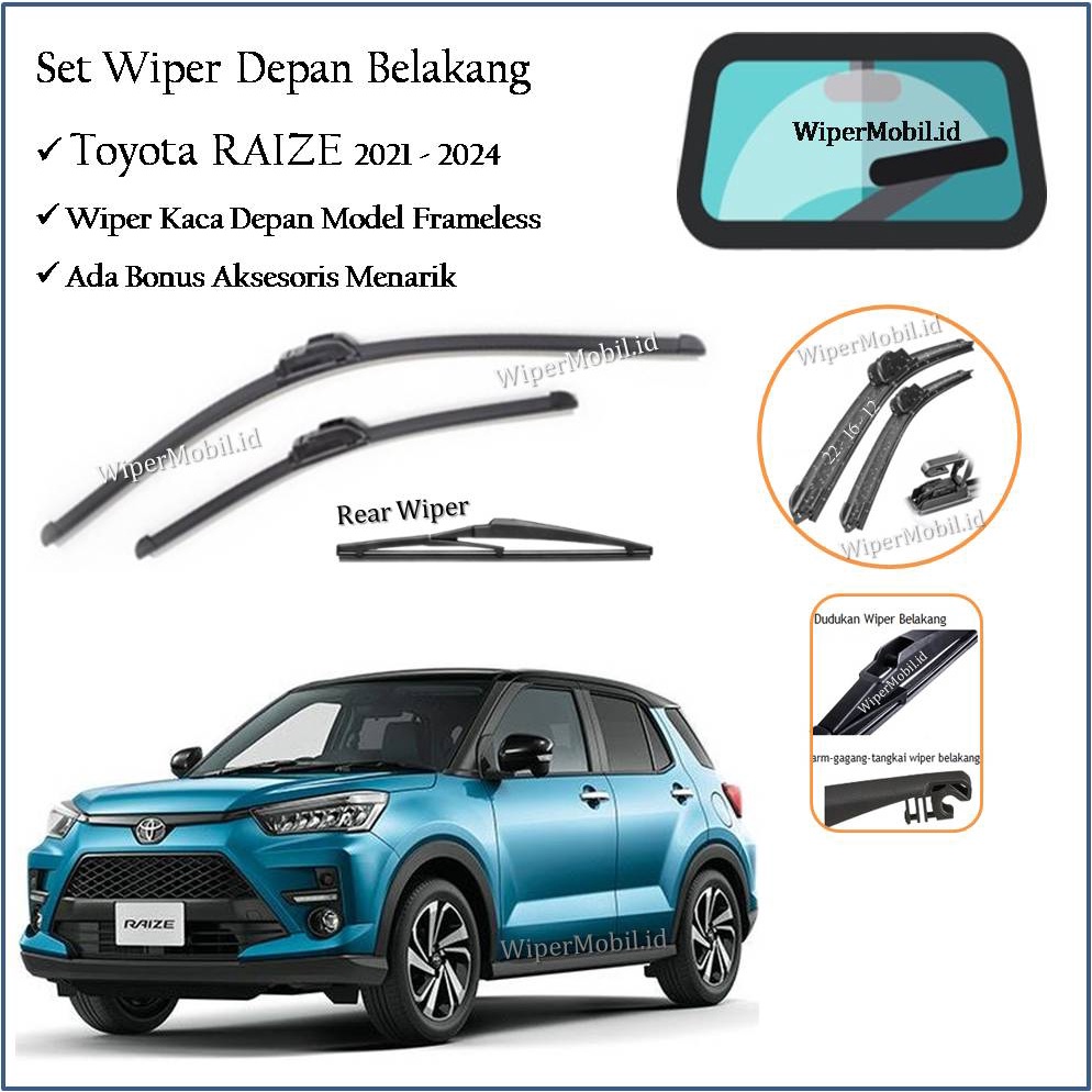 Jual Wiper Frameless Kaca Depan Belakang Toyota RAIZE ROCKY 2021 2022 2023 2024 | Shopee Indonesia