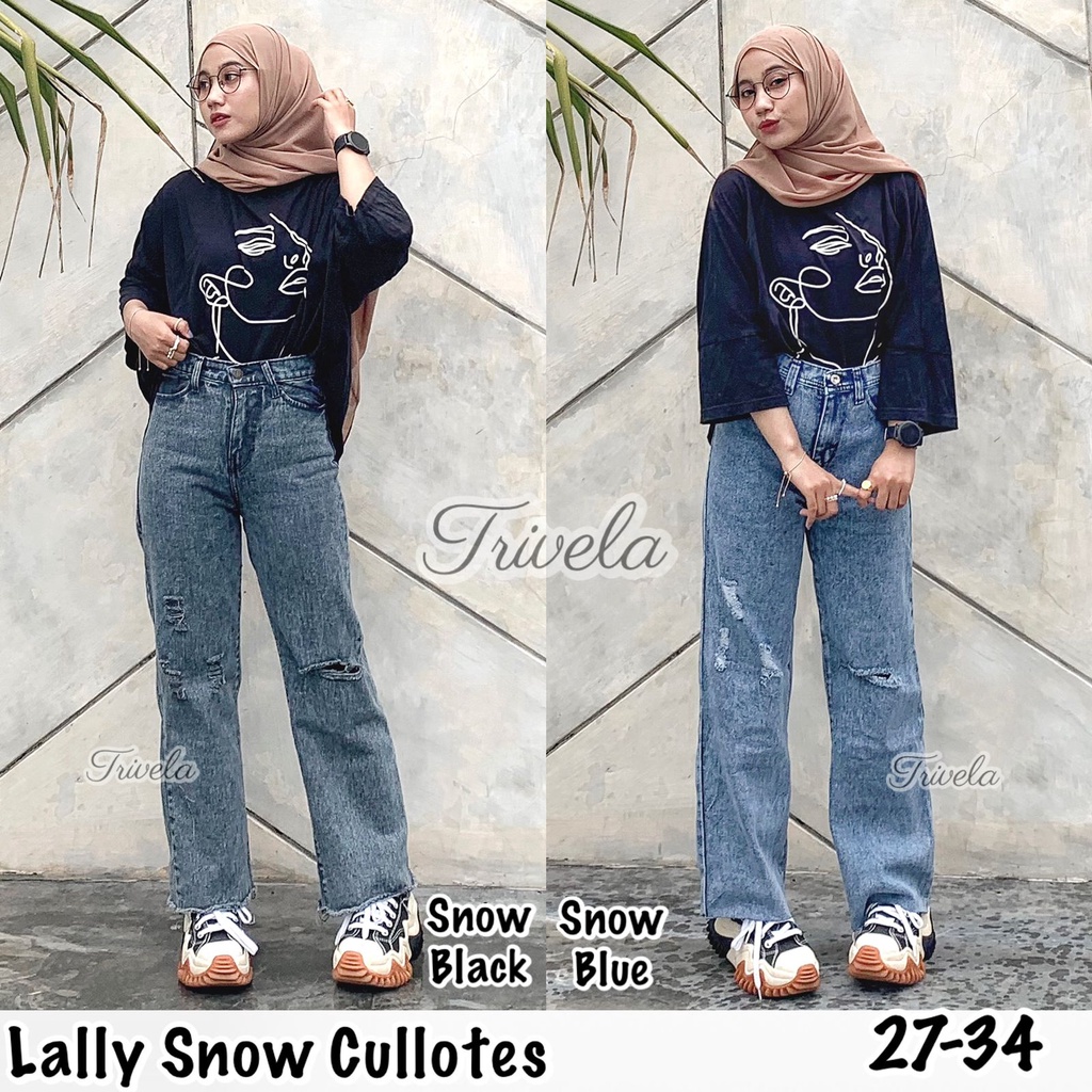 Jual TRIVELA - Kulot Snow Sobek / Kulot Jeans Ripped Unfinished / Lally ...