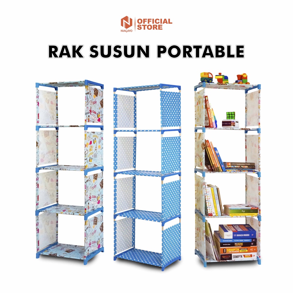 Jual Rak Buku Susun Portable / Lemari Buku 4 Susun Serbaguna Non Woven ...