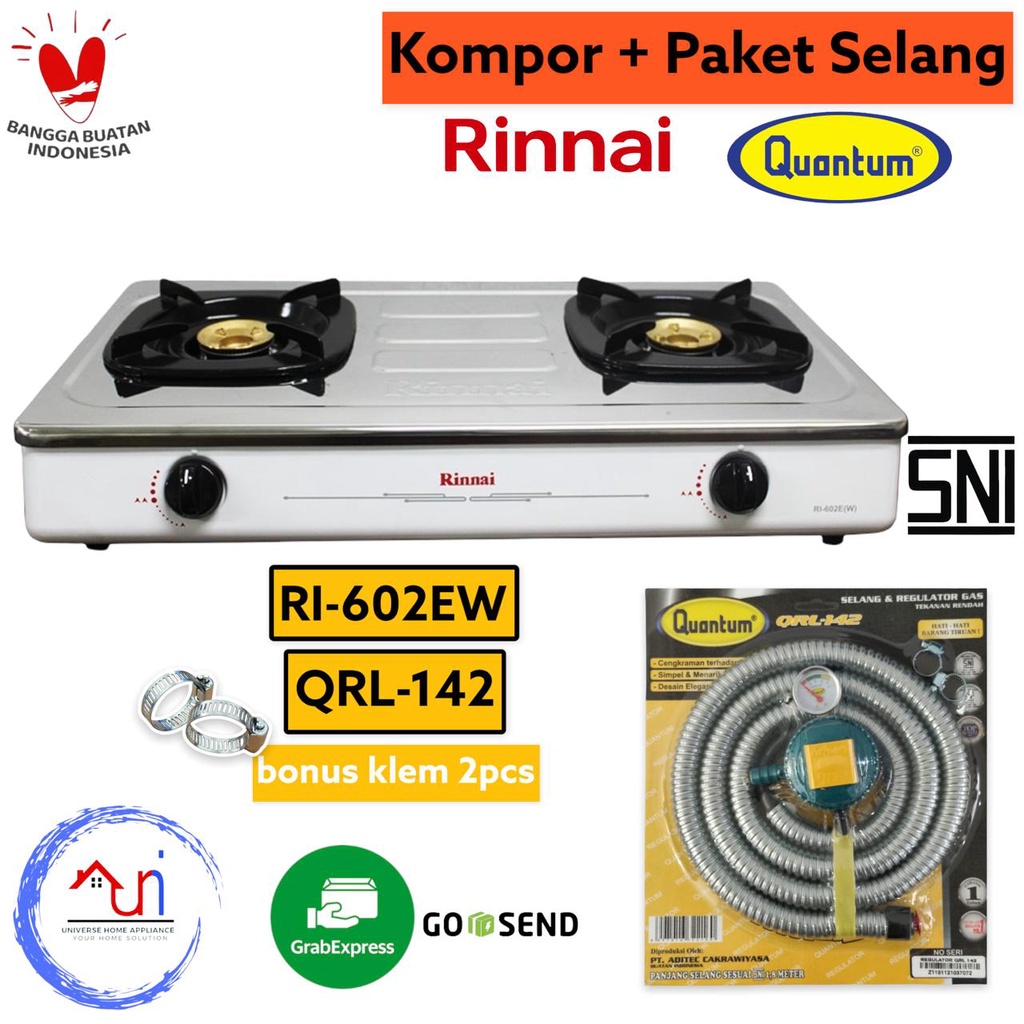 Jual PAKET KOMPOR GAS RINNAI RI-602E & 602EW 2 TUNGKU BONUS PAKET ...