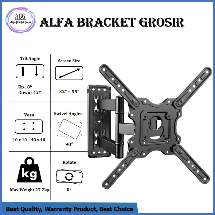 Jual NORTH BAYOU NB P4 Bracket TV Swivel 55 43 50 24 32 40 Full Motion ...