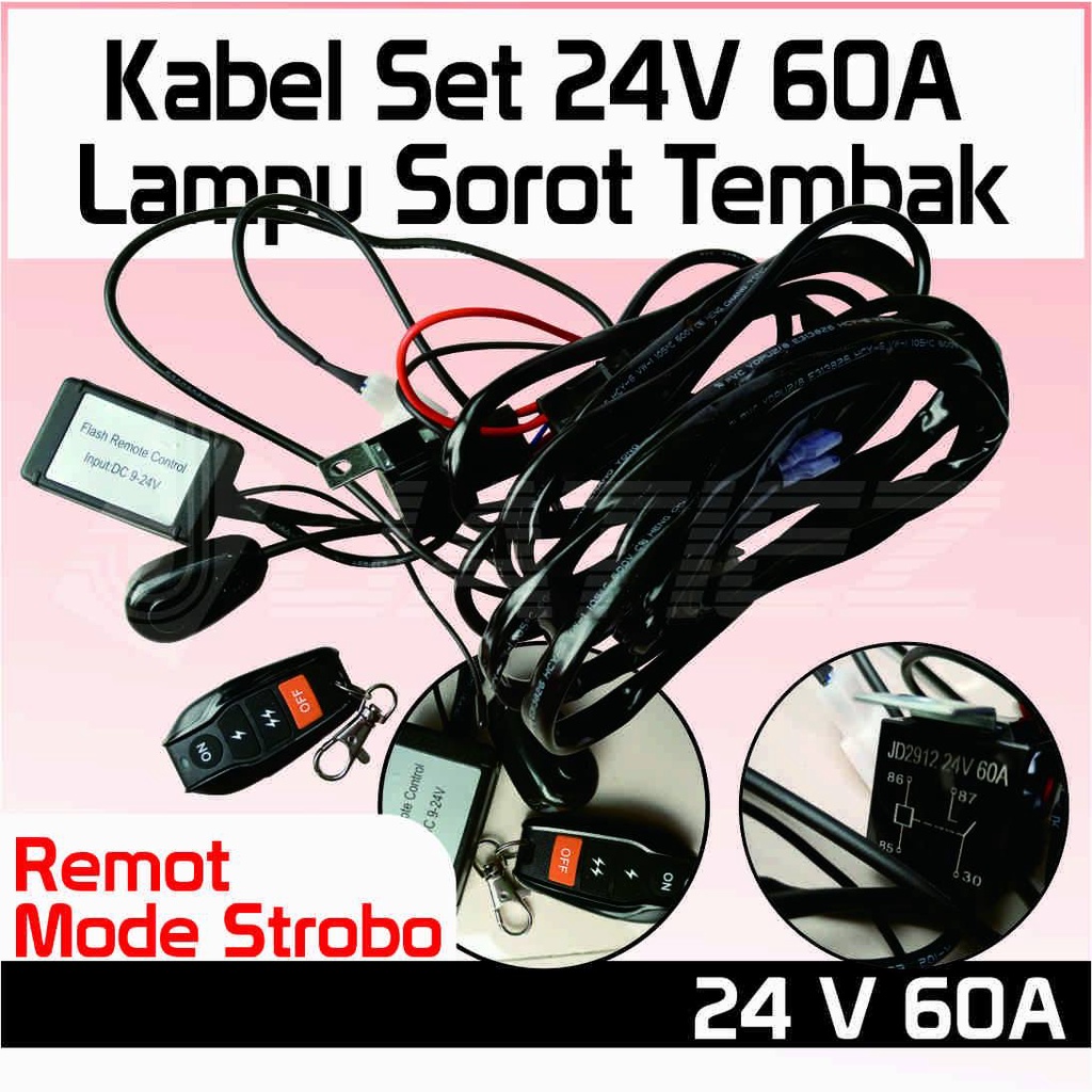 Jual Wiring Kabel Lampu Tembak Led Bar Remot Strobo Relay & Fuse 12V ...