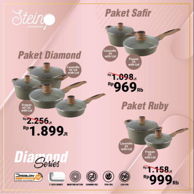 Jual Steincookware stein granit greblon READY STOCK bulan teflon ...