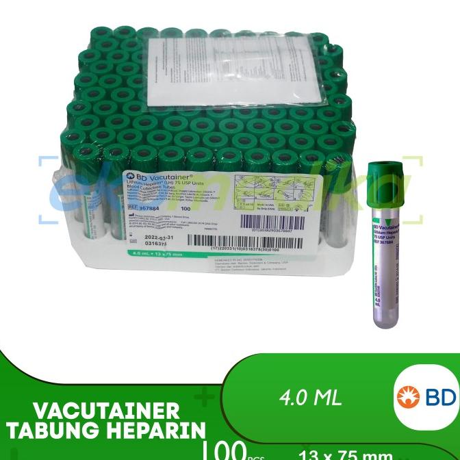 Jual BD 367884 Vacutainer Tabung Heparin 4ml (Hijau)_100ea | Shopee ...