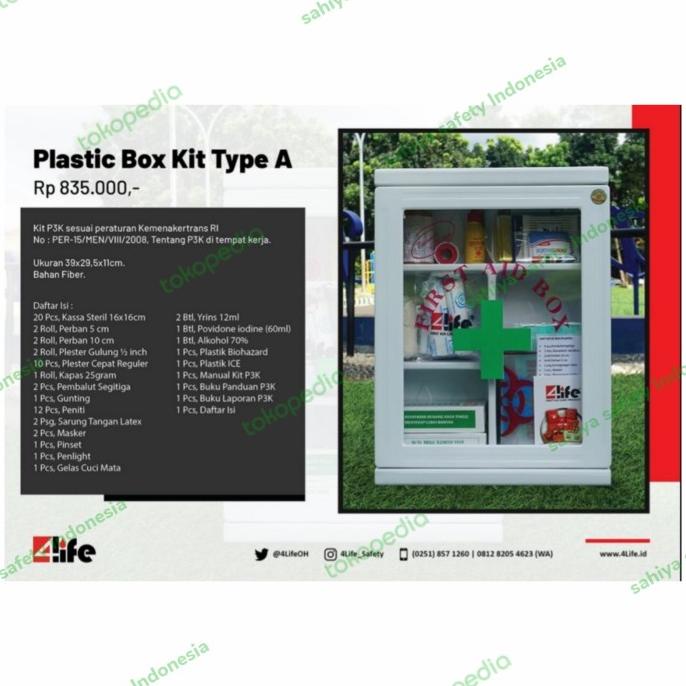 Jual Kotak obat p3k 4 life tipe A + isi / plastic box kit type A ...