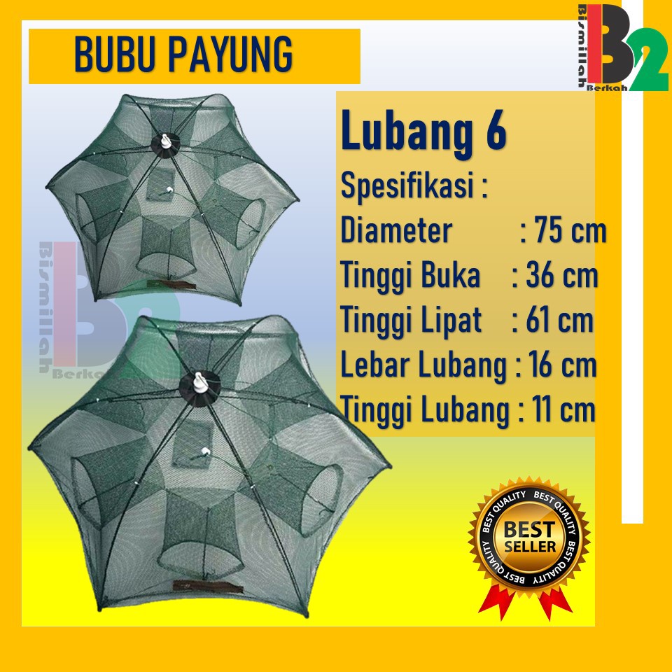 Jual (ORIGINAL) Bubu Payung Jaring Jala Pancing Ikan Siap Pakai Lubang 6 Perangkap Udang ikan ...