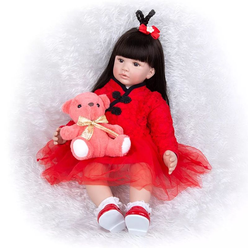 Jual Boneka reborn 60 CM Reborn Girl Doll Cloth Body Straight Hair ...