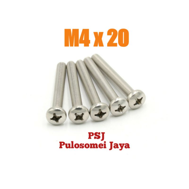 Jual SUS 304 Baut JP Stainless M4 x 20 / Machine Screw Stainless 304 ...