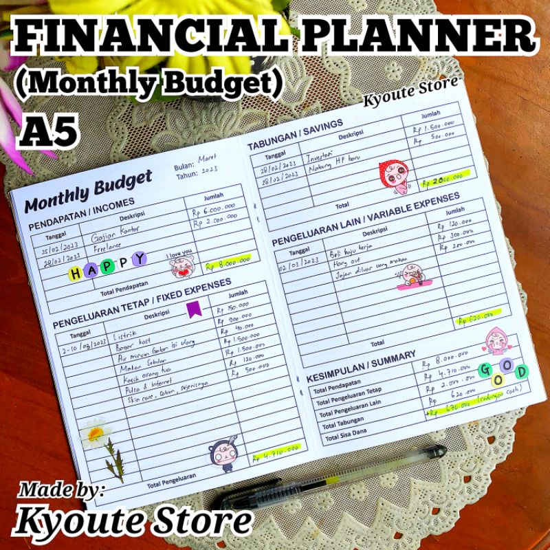 Jual Simple Financial Planner Book Tracker (Monthly Budget) Kyoute A5 ...