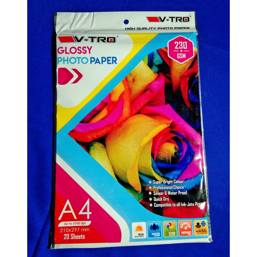 Jual V-TRO Glossy Photo Paper 230 gr ( 1 Set – 20 Lembar ) | Shopee ...