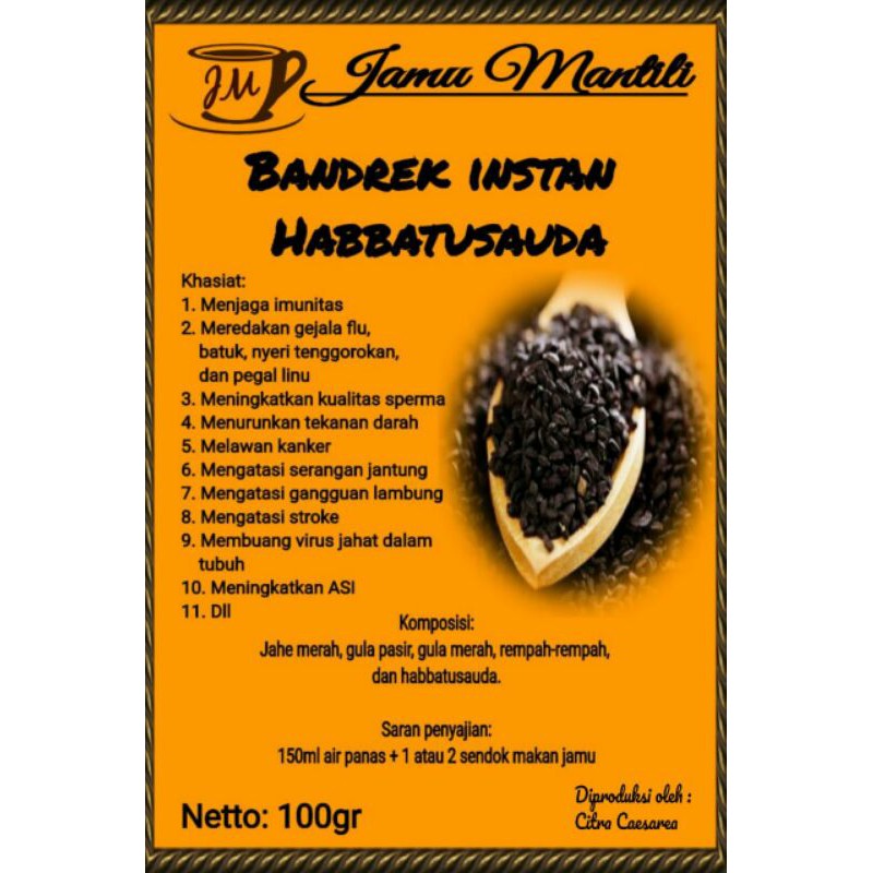 Jual Bandrek Instan Habbatusauda dari Jamu Mantili | Shopee Indonesia
