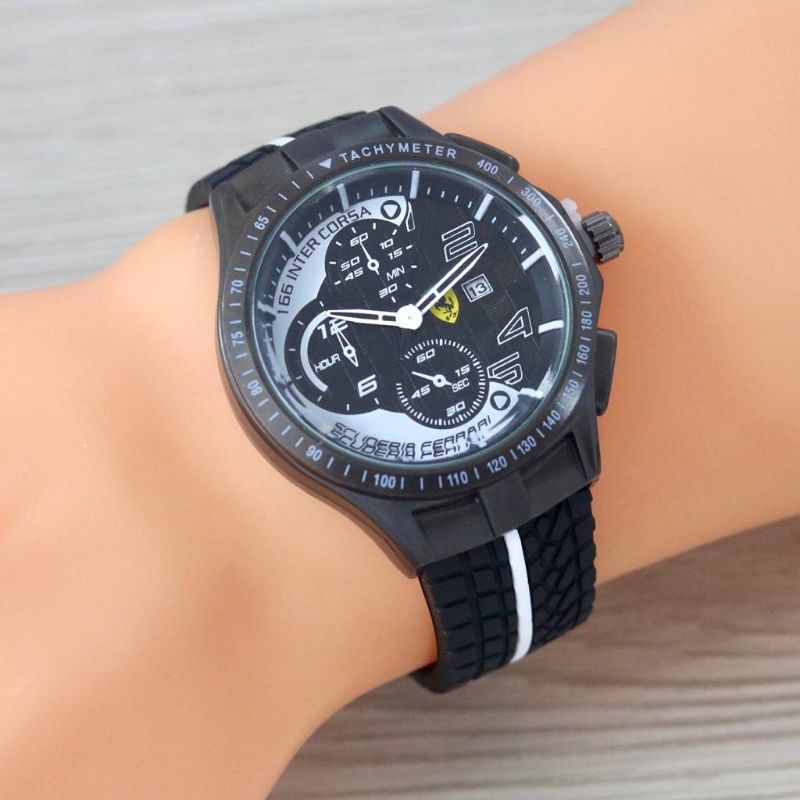 Jual JAM TANGAN PRIA FERRARI TALI RUBBER CASING STEINLESS CHRONO ...