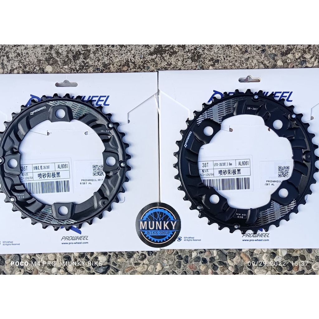 Jual Chainring Prowheel 36T 38T 42T 32T 44T BCD 104 BCD untuk double Triple chainring sepeda ...