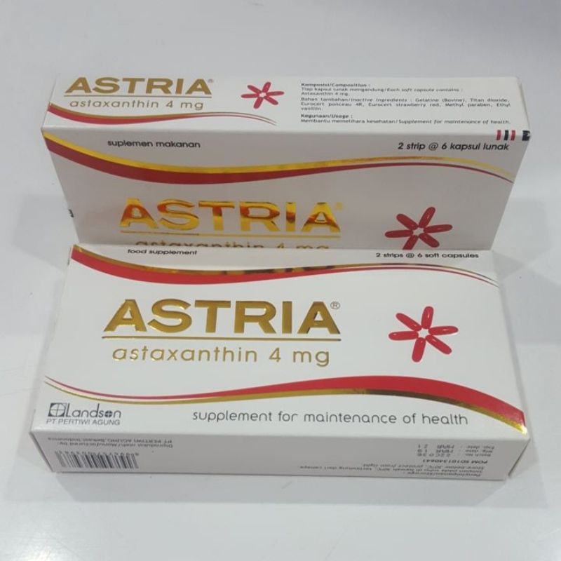 Jual ASTRIA ASTAXANTHIN 4MG SUPLEMEN FOR MAINTENANCE HEALTH 1BOX ISI 12 ...