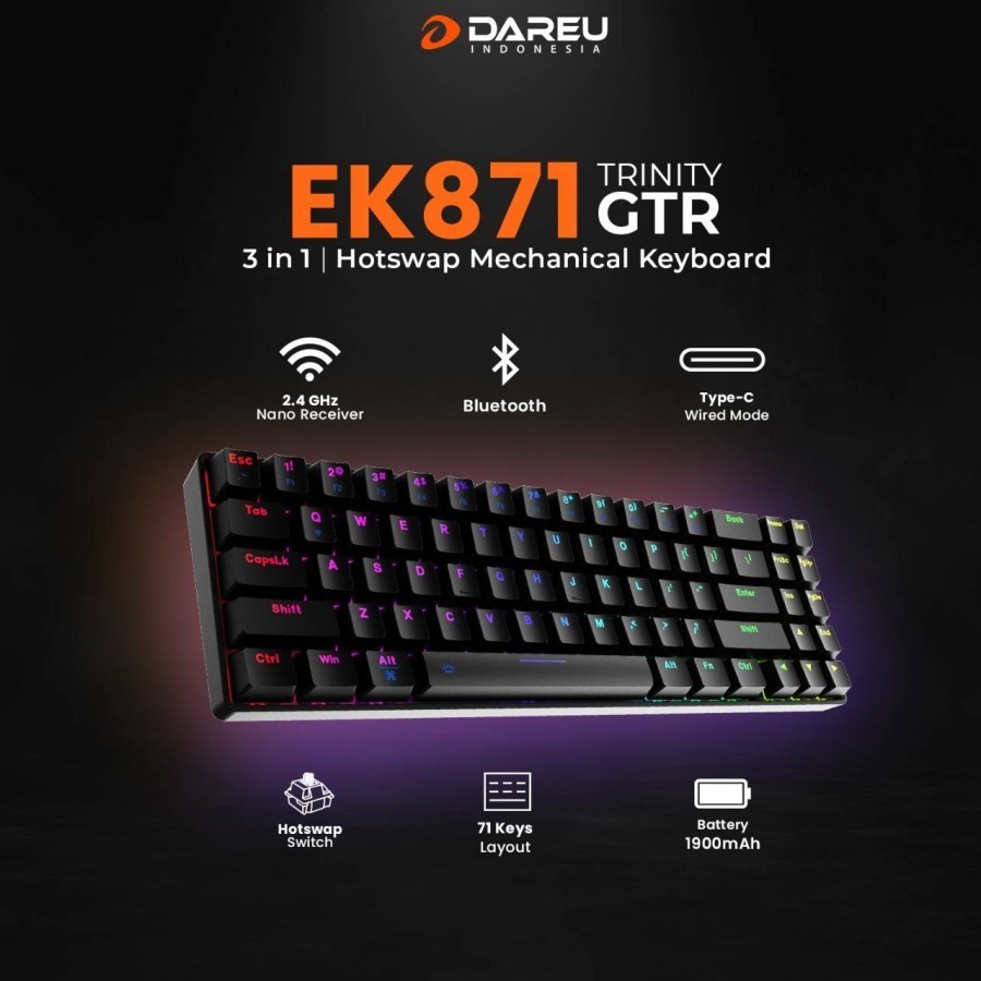 Jual Dareu EK871 Trinity GTR Hotswap Wireless Mechanical - Gaming ...