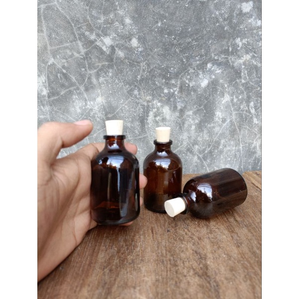 Jual Botol Kaca VIAL 50ml AMBER / COKLAT 50ml tutup kayu gabus / plastik / karet / segel / botol ...