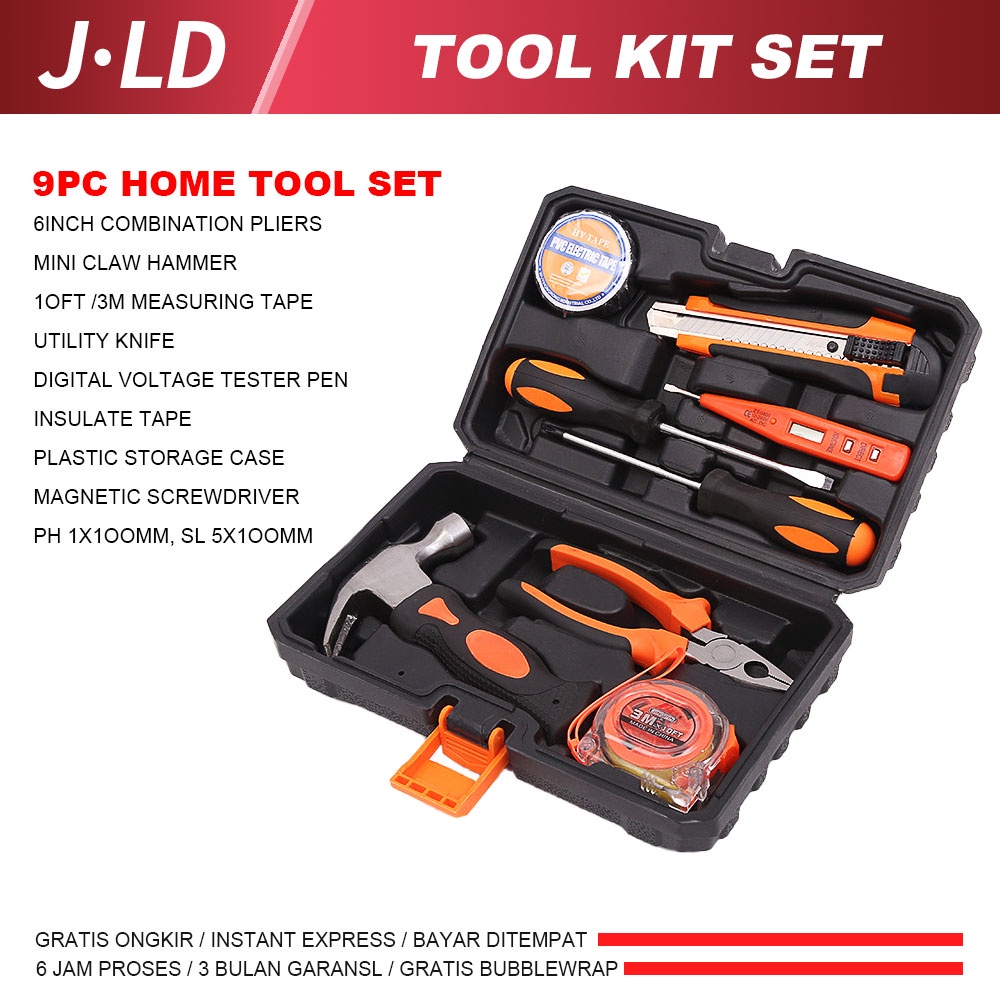 Jual JLD Toolkit Set 9pcs Alat Pertukangan Palu handtool box Perkakas ...