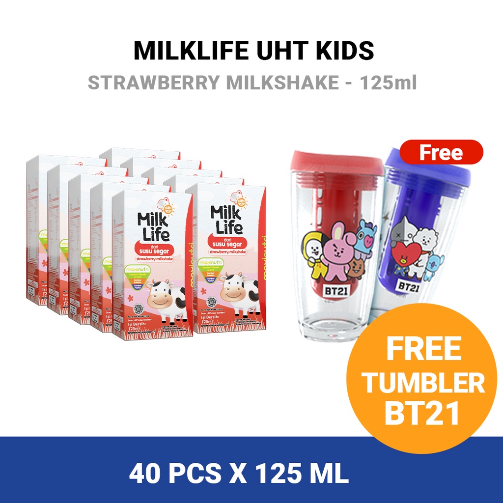 Jual MilkLife Stroberi Milkshake - UHT Kids [40 pcs/Tetra Slim Leaf 125 ...