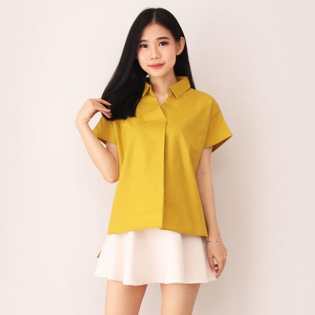 Jual Blouse Fashion Rany QQinian Katun Uniqlo Warna Kuning Hijau Navy ...