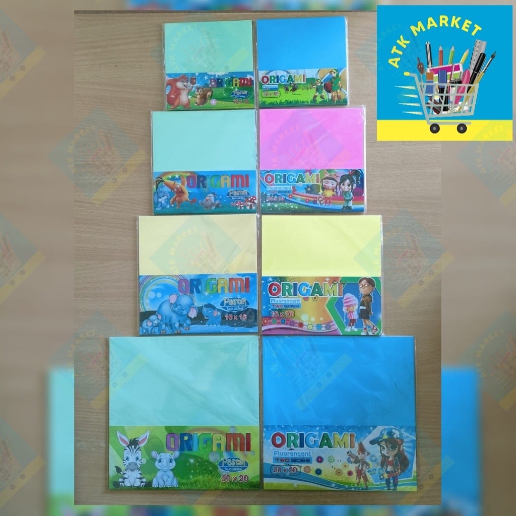 Jual Kertas Origami / Kertas Lipat 2 sisi 4 ukuran dan warna mix dalam ...