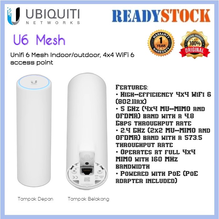 Jual Ubiquiti U6 Mesh 4x4 WiFi 6 Access Point Indoor/Outdoor | Shopee ...
