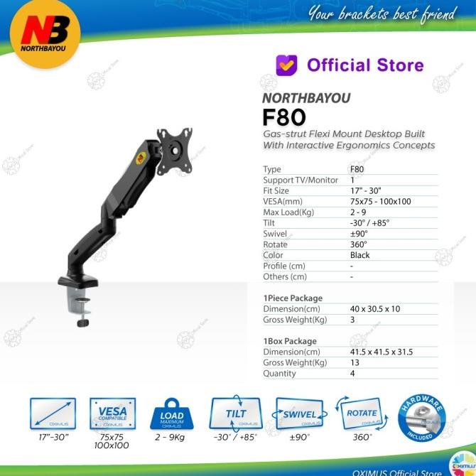 Jual Bracket Tv Lcd Monitor 17"-30" North Bayou Nb F80 Tilt Swivel ...