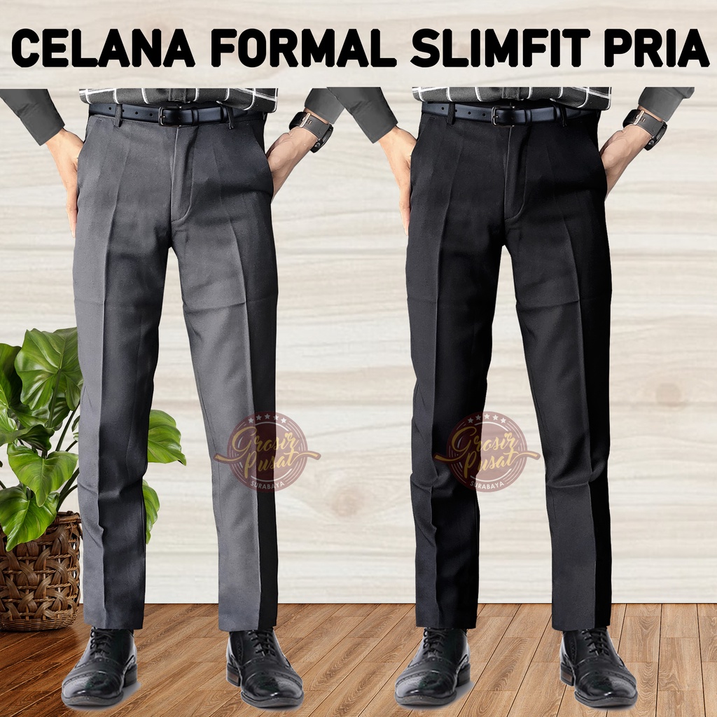 Jual Celana Kerja Panjang Formal Slim Fit Kantor Pria 27 - 38 | Shopee Indonesia