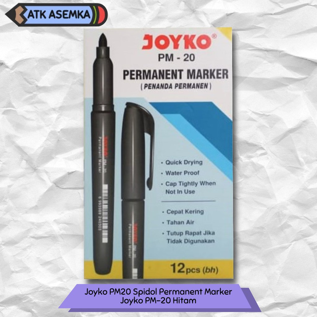 Jual Joyko Pm20 Atk Spidol Permanent Marker Joyko Pm 20 Hitam Shopee Indonesia