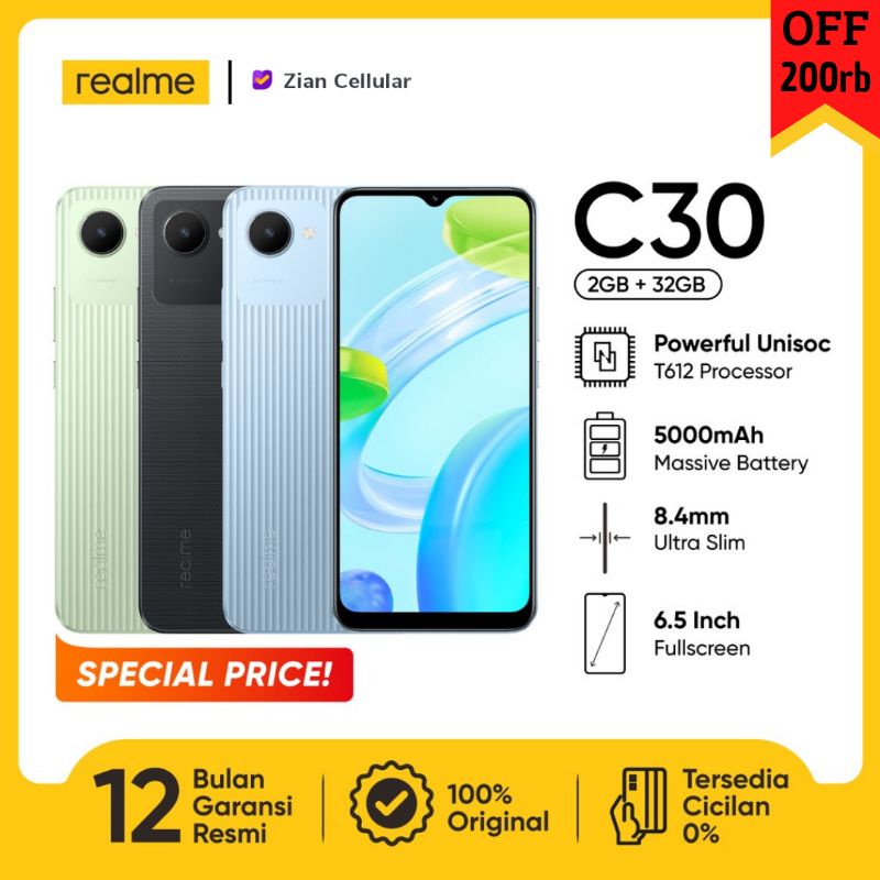Jual REALME C30 4+64 T612 processor, 5000mAH massive battery, 8,4MM ...