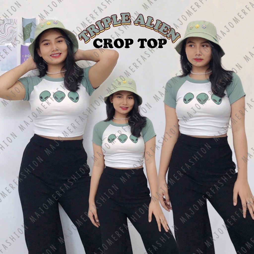 Jual MAJOMER ® | TRIPLE ALIEN CROP TOP - KAOS CROPTOP WANITA | Shopee ...