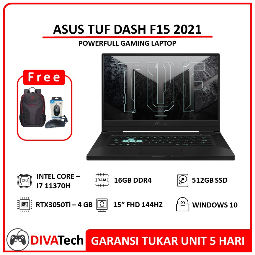 Jual Asus TUF DASH F15 2021 i7 11370H 16GB 512GB SSD RTX3050Ti 4GB 15 ...