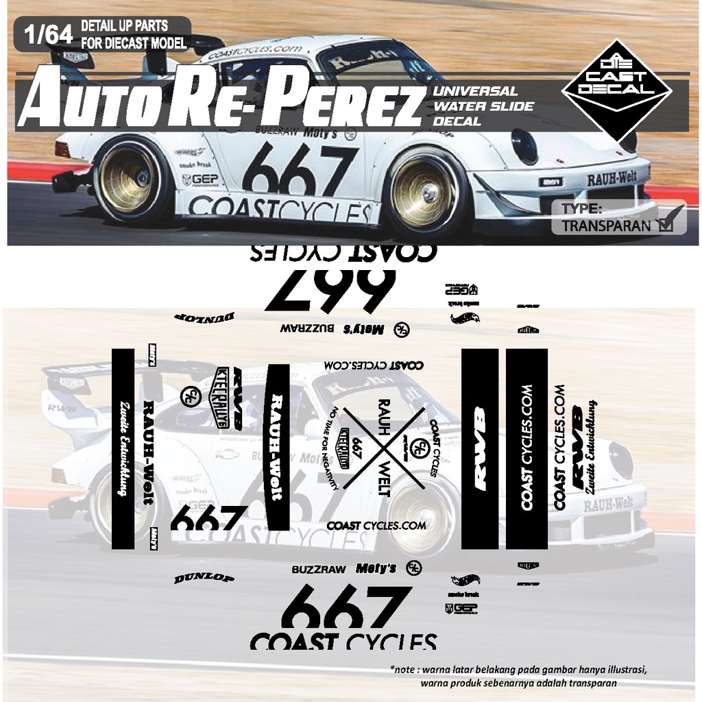 Jual [TRANSPARAN]Decal Hot Wheels Porsche RWB Onigiri Coast Cycles ...