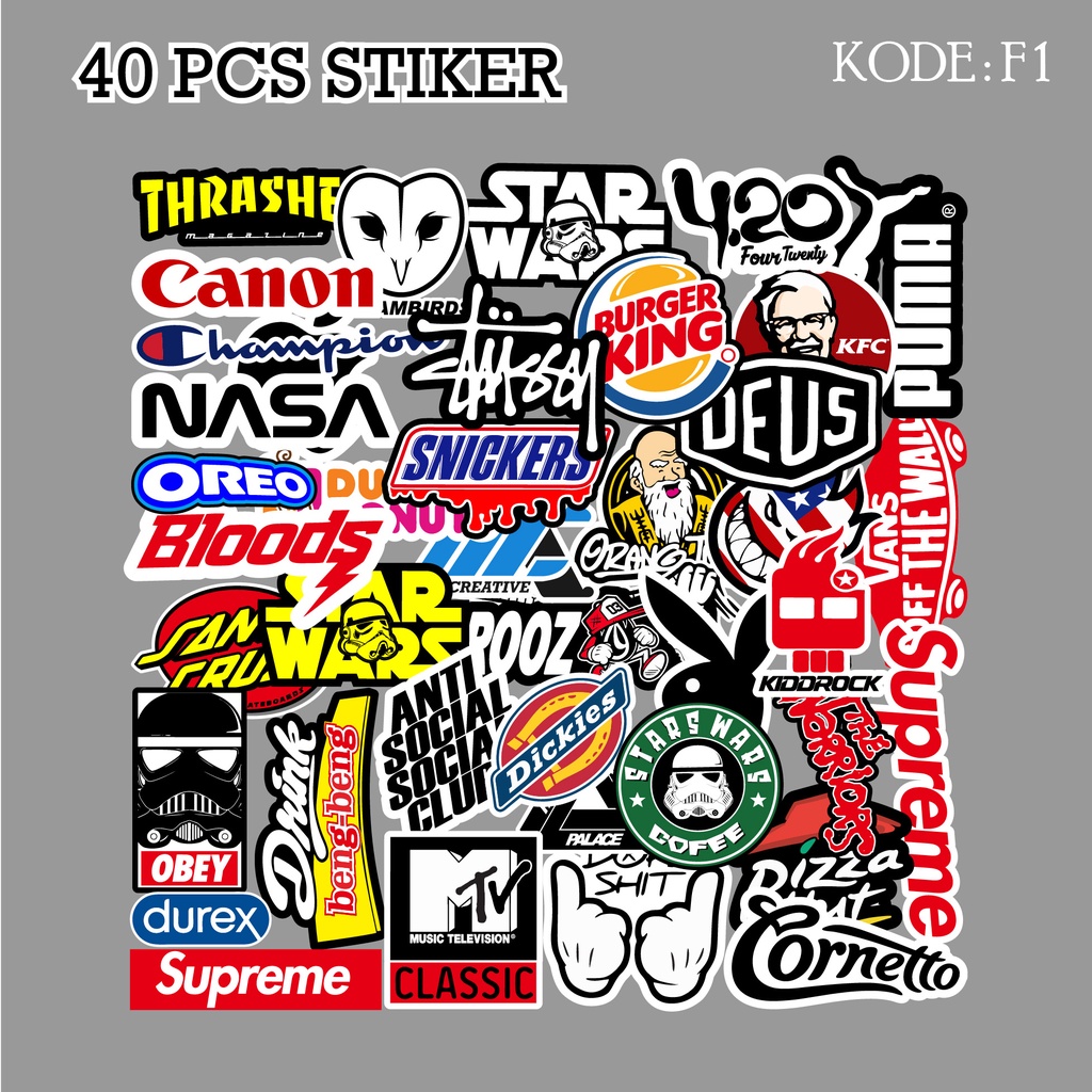 Jual 40 PCS STICKER SEMUA LOGO BRAND AESTHETIC UNTUK LAPTOP CASE ...