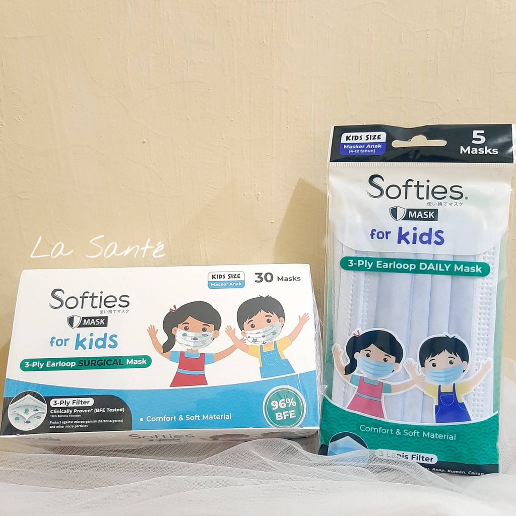 Jual MASKER SOFTIES KIDS ANAK ISI 5 / 30 PCS BOX DAILY SURGICAL MASK ...