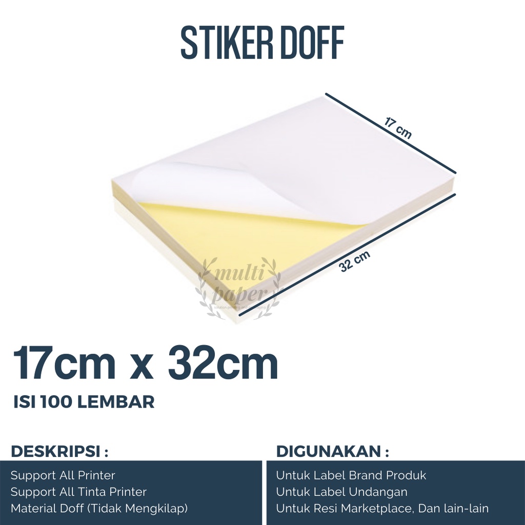 Jual Kertas Stiker Doff Custom Potong isi 100 lembar / Kertas Stiker ...