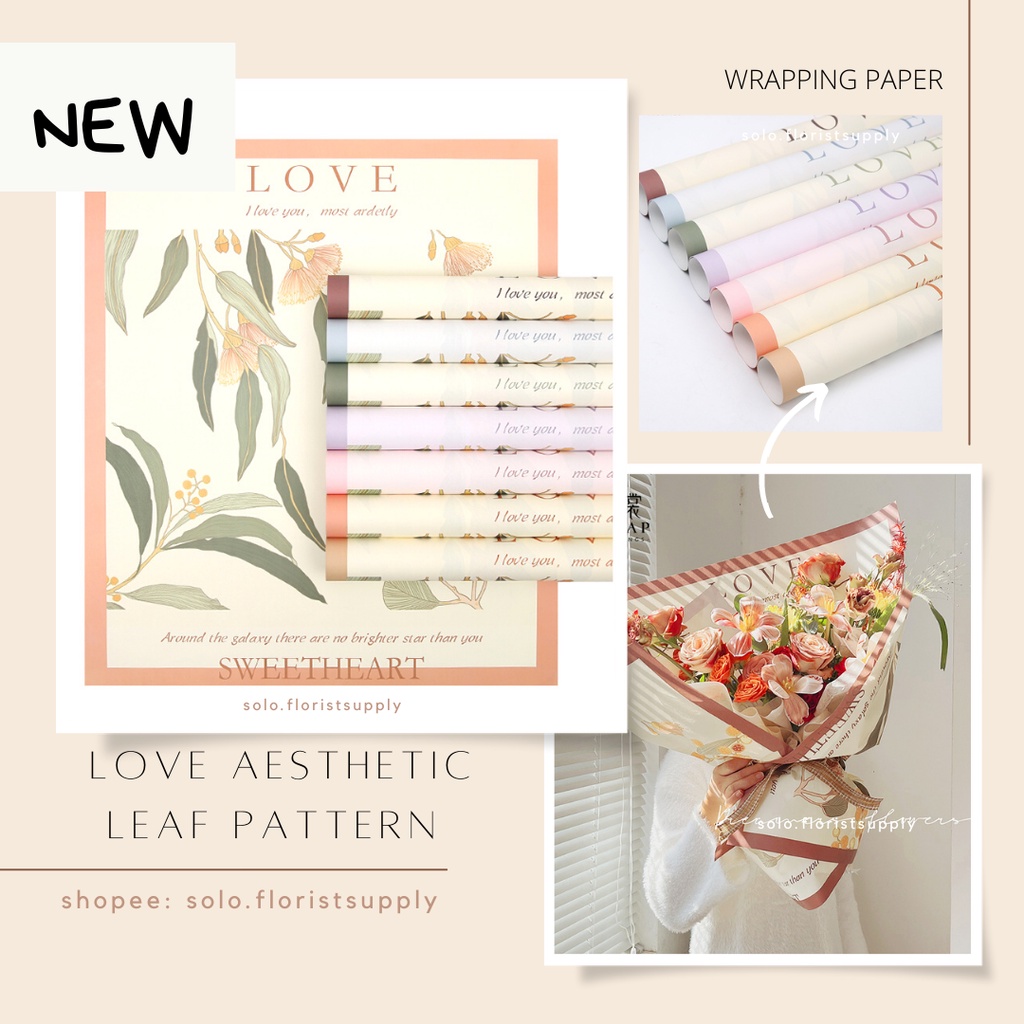Jual LOVE AESTHETIC LEAF PATTERN CELLOPHANE FLOWER WRAPPING KERTAS ...