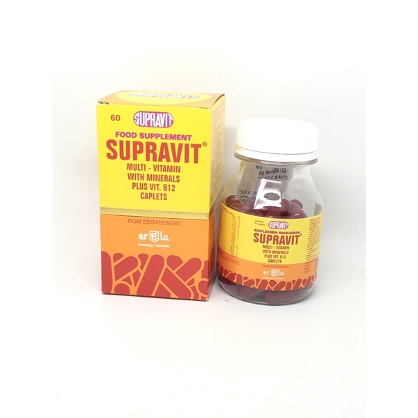 Jual Supravit Kaplet Multivitamin Dan Mineral Plus B12 Isi 60 Kaplet Per Botol | Shopee Indonesia