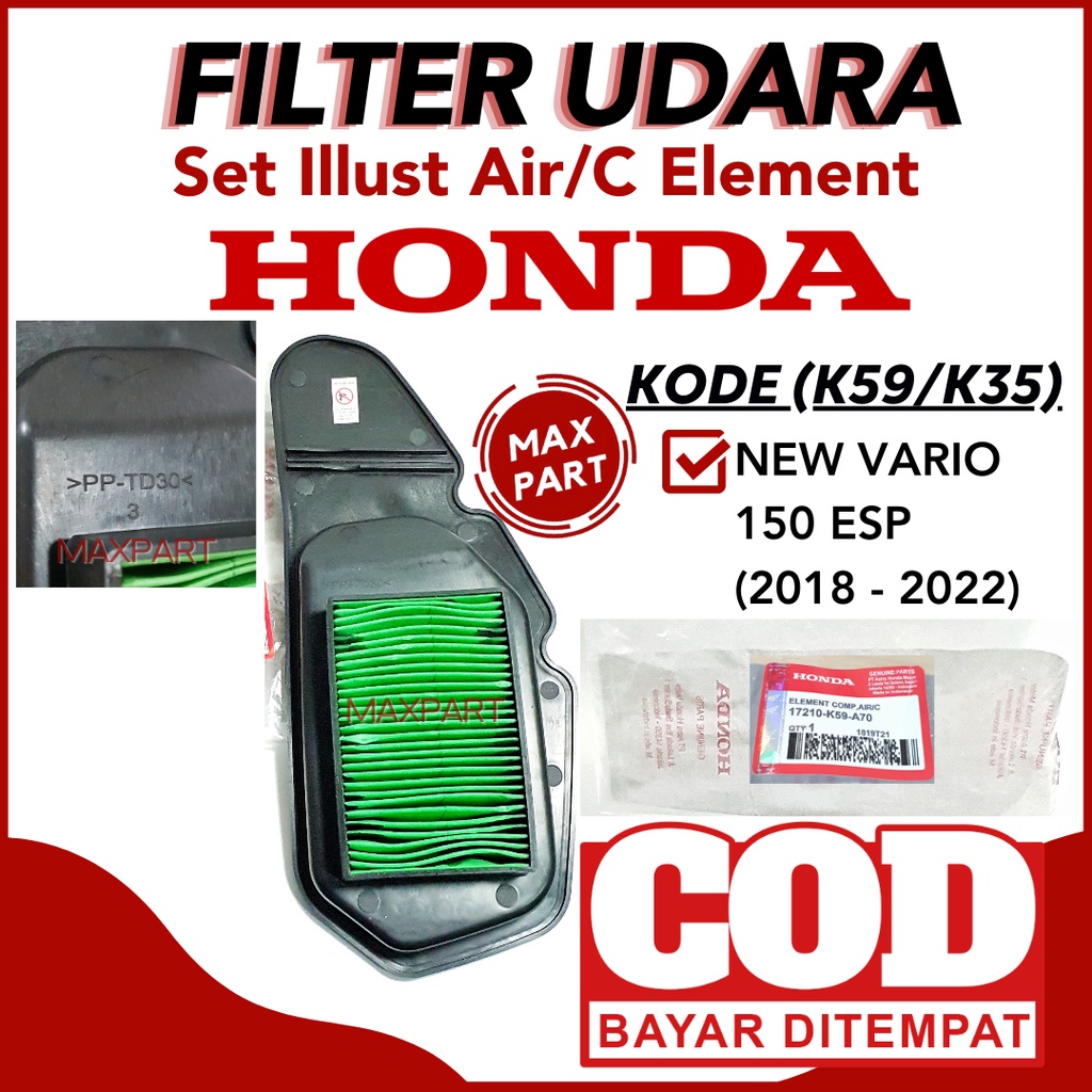 Jual FILTER UDARA K59 K35 HONDA New VARIO 150 New eSP 2018 -2022 K59J ...