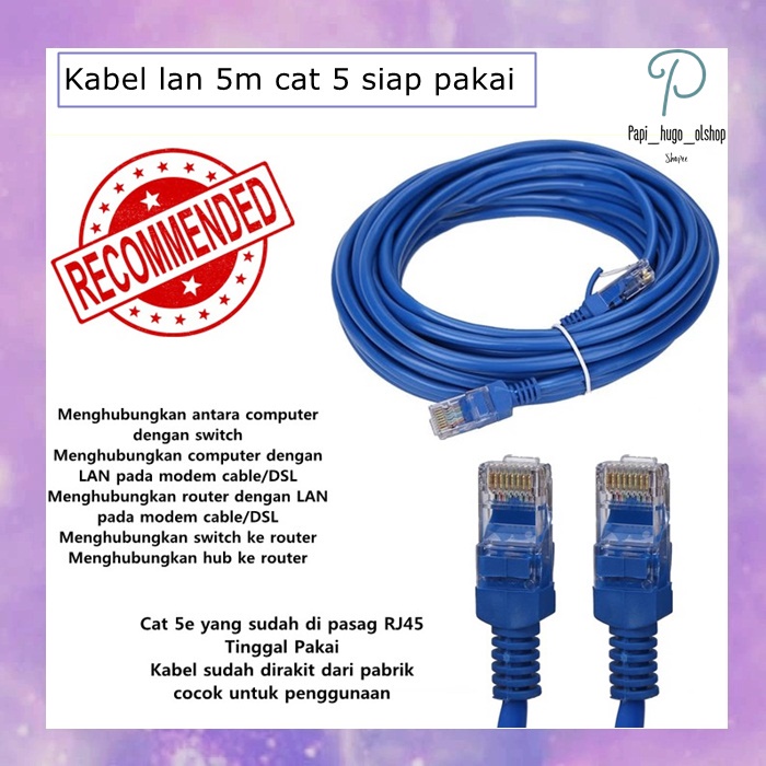 Jual Kabel LAN 5Meter RJ45 Cat5e 5 Meter UTP Cable 5 M Patch Cord ...