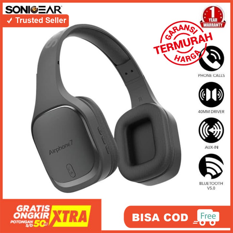 Jual SonicGear Airphone 7 Bluetooth Headphones With Microphone - Gun ...