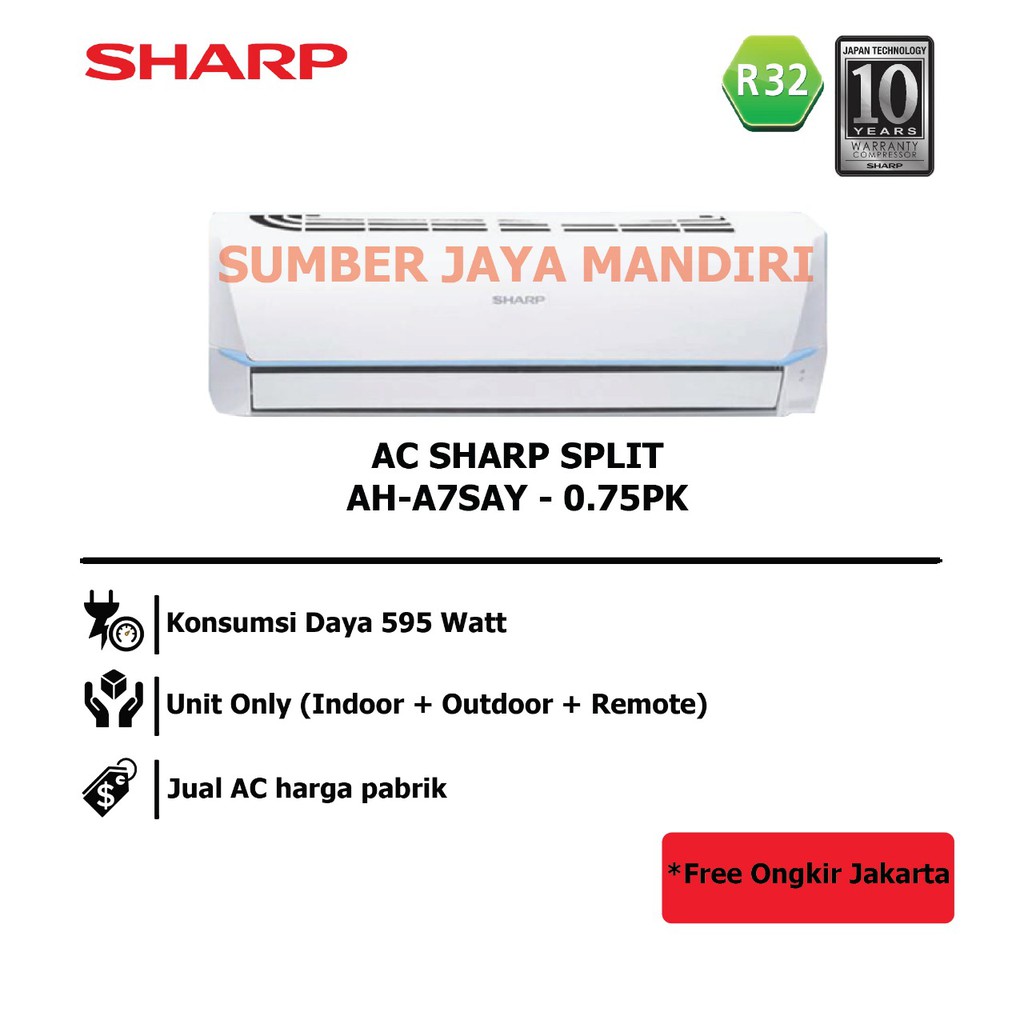 Jual AC SHARP SPLIT STANDARD AH-A7SAY - 0.75PK | Shopee Indonesia