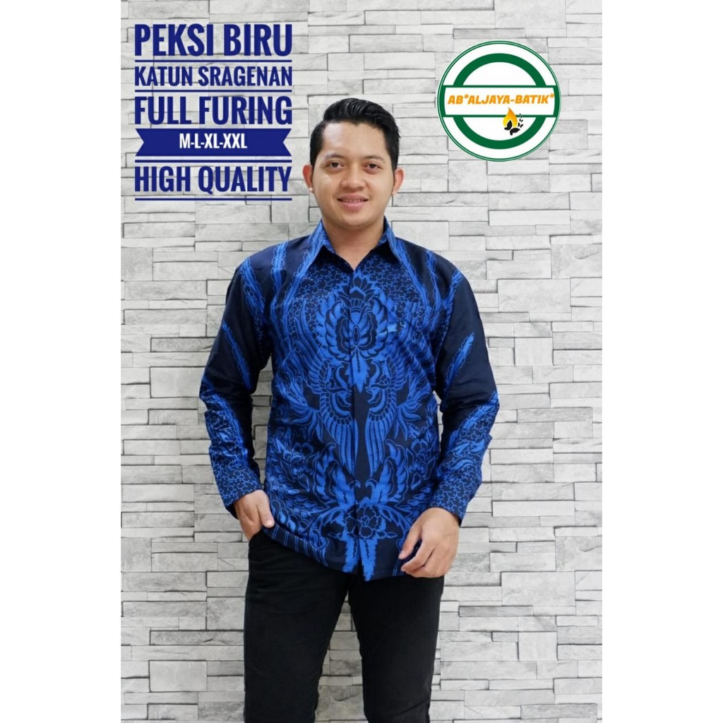 Jual PEKSI BIRU Kemeja Batik Pria Lengan Panjang Katun Halus FULL ...