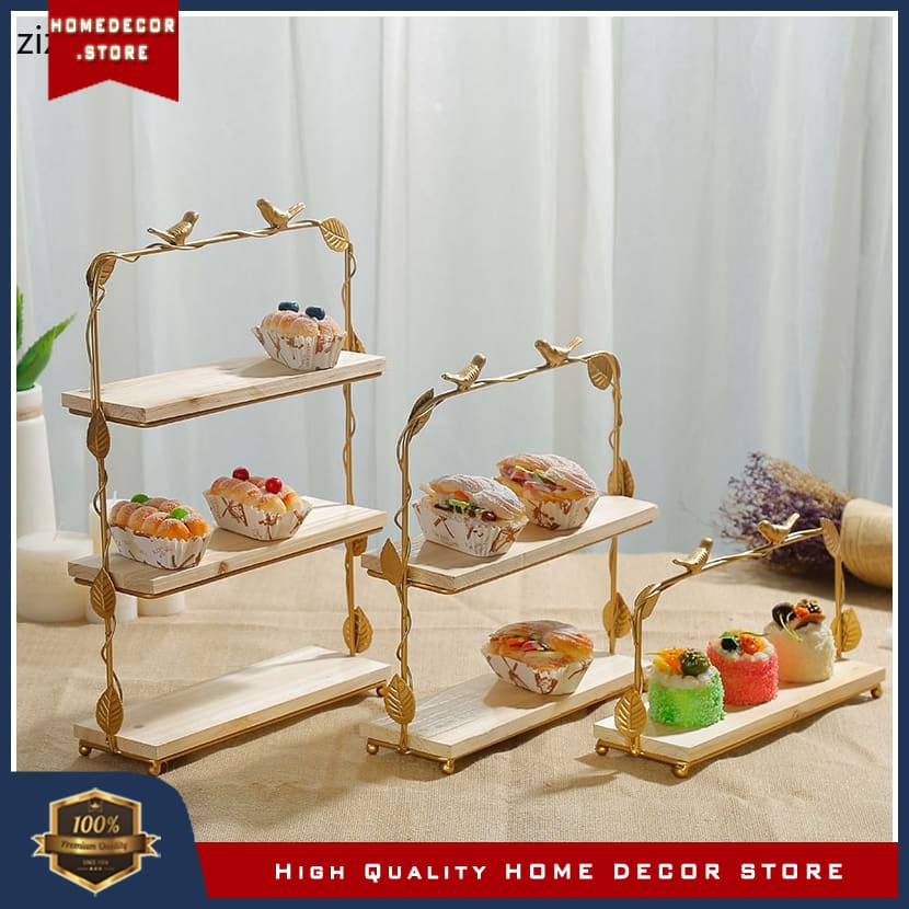 Jual Three Layers Cake Stands Golden Handle Trays Decorative Serving ...