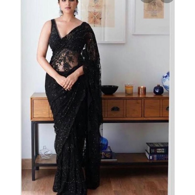 Jual saree India brokat hitam/kain saree India set choli | Shopee Indonesia