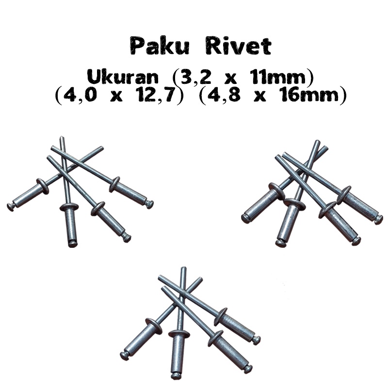 Jual PAKET 50 PCS Paku Mata Rivet 3,2mm 4mm 4,8mm 3,2x11mm 4,0x12,7mm 4,8x16mm | Shopee Indonesia
