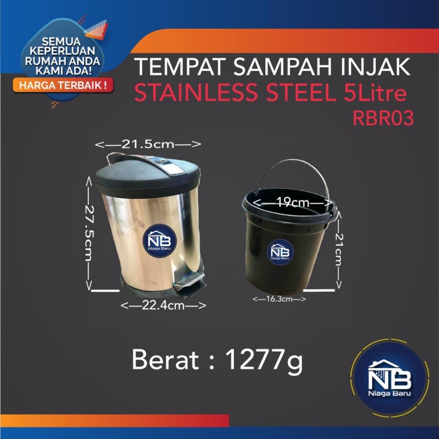 Jual Tempat Sampah Tong sampah 5 liter stainless injak Rubbish bin | Shopee Indonesia