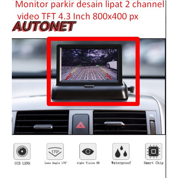 Jual Monitor parkir desain lipat 2 channel video TFT 4.3 Inch 800x400 ...