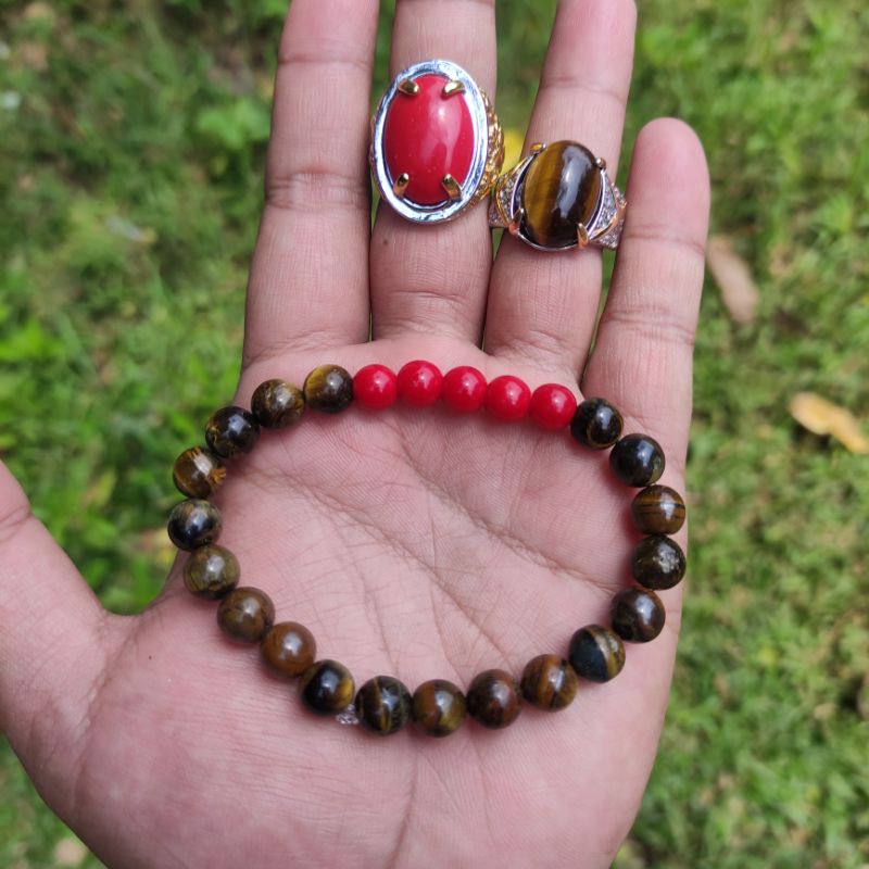 Jual GELANG RED TIGER (KOMBINASI RED CORAL (S) & TIGER EYE (N)) FREE 2 ...